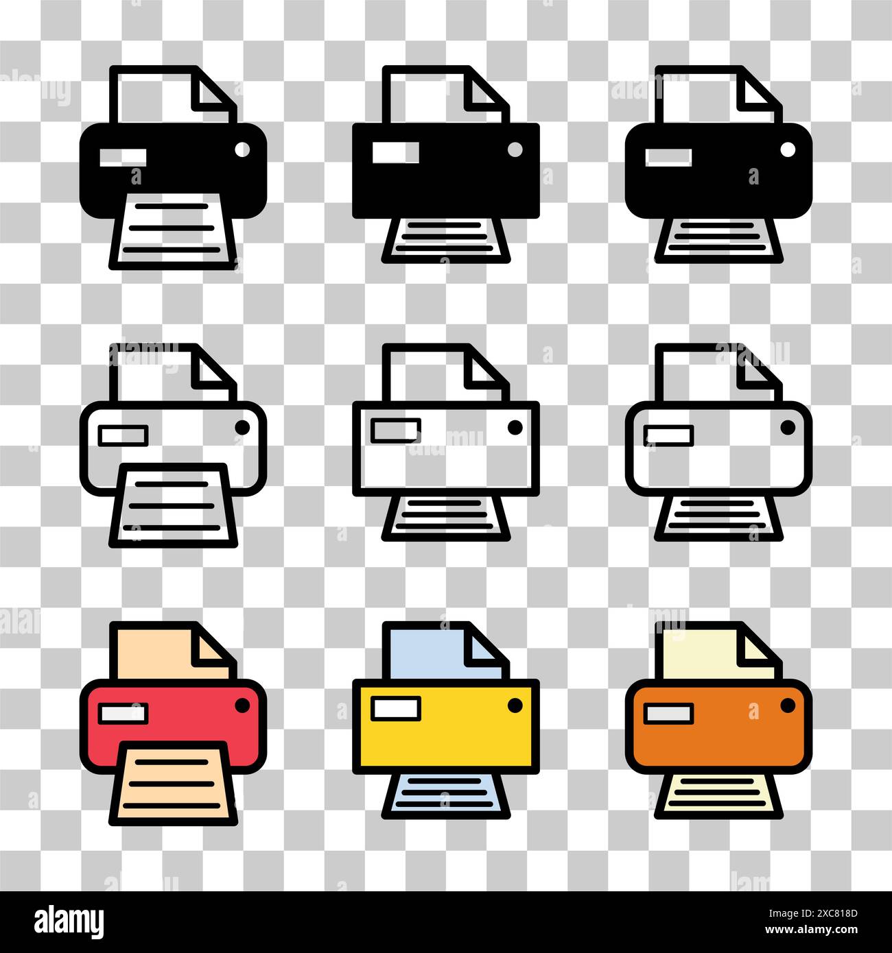 Set of Printer document web icon, printout machine technology flat sign ...