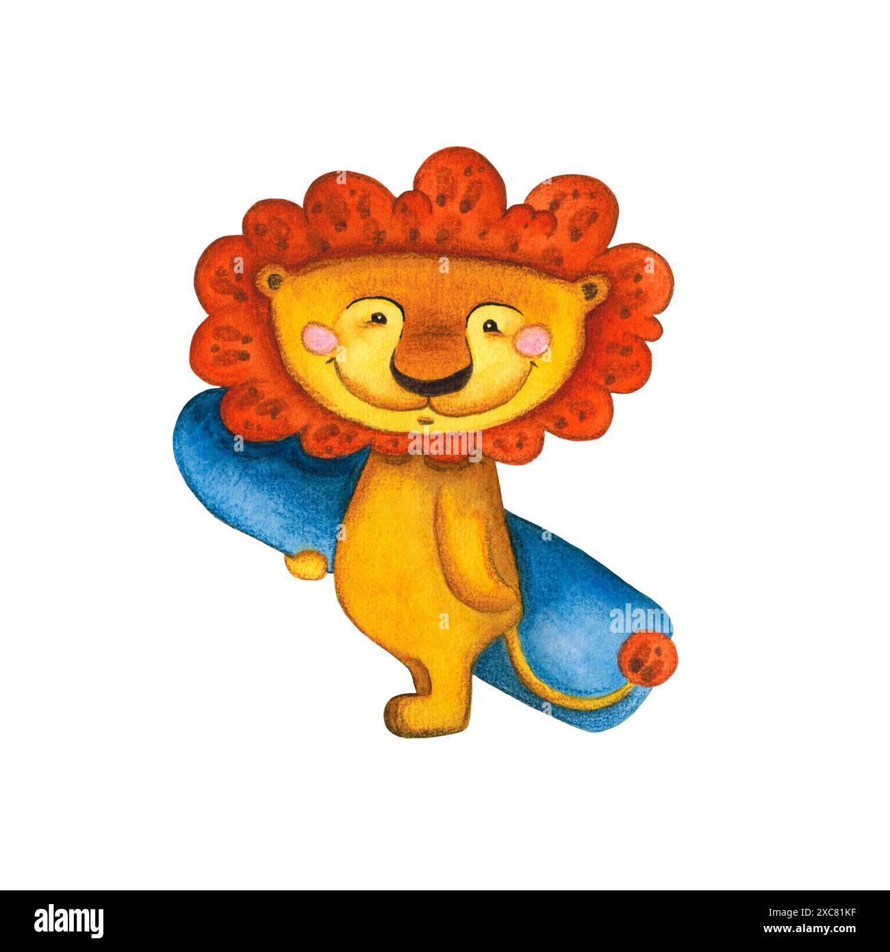 Leo stands with a snowboard. Watercolor illustration hand drawn in ...