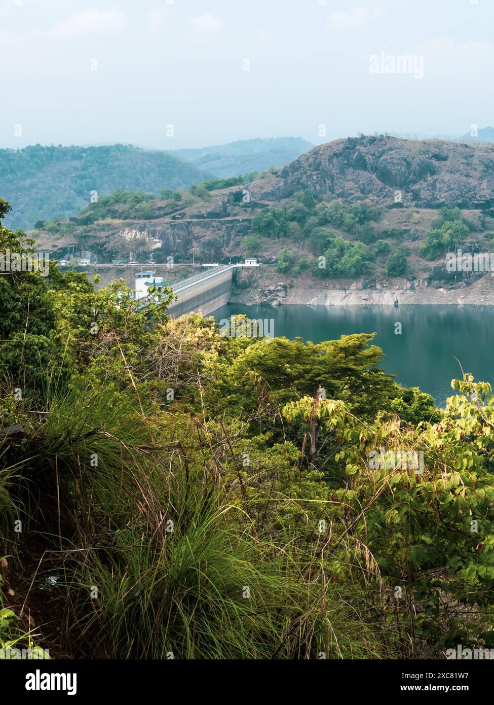 Beautiful view through the trees of the Idukki dam built across Periyar ...