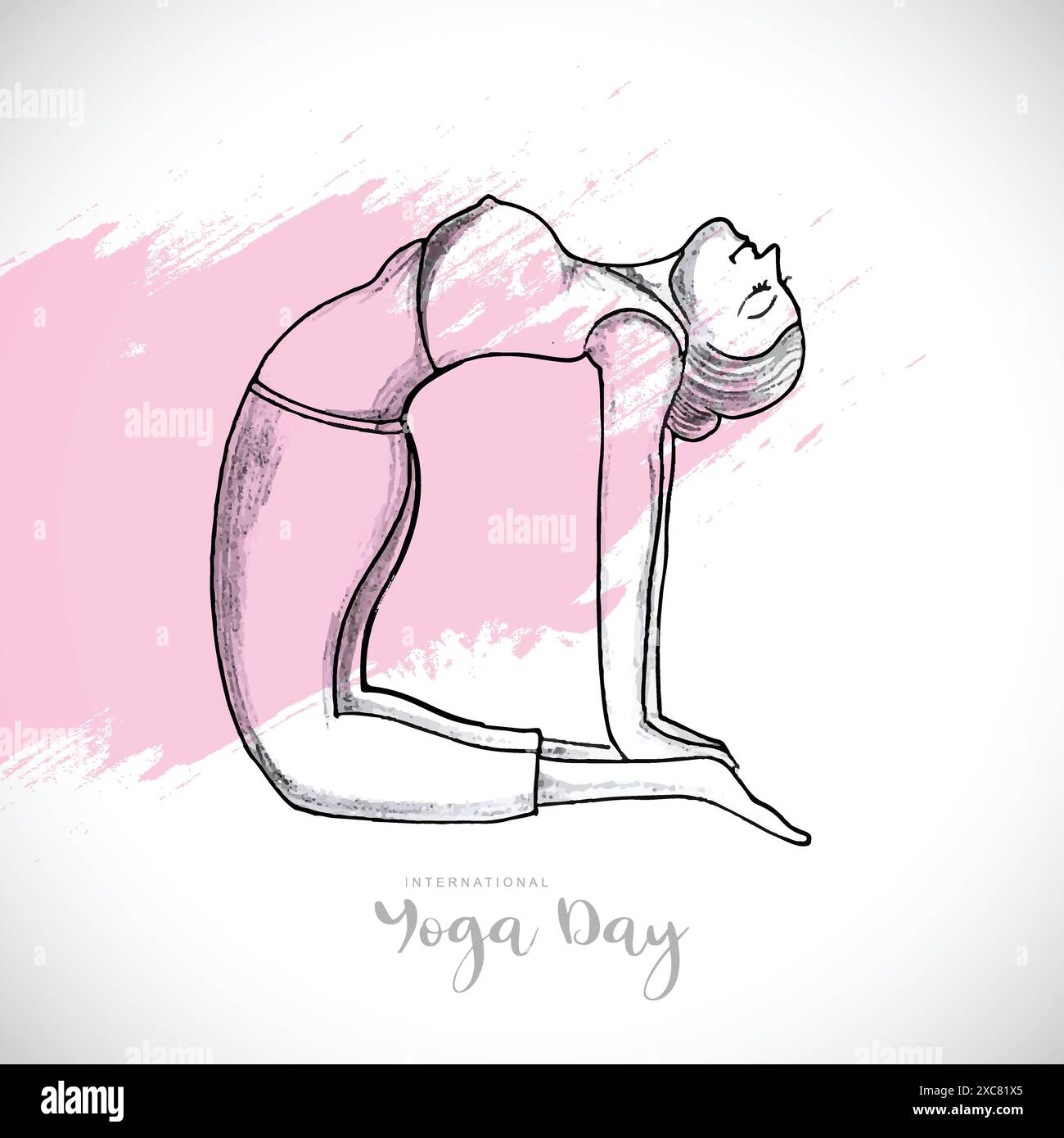 Hand draw international yoga day women sketch card design Stock Vector ...