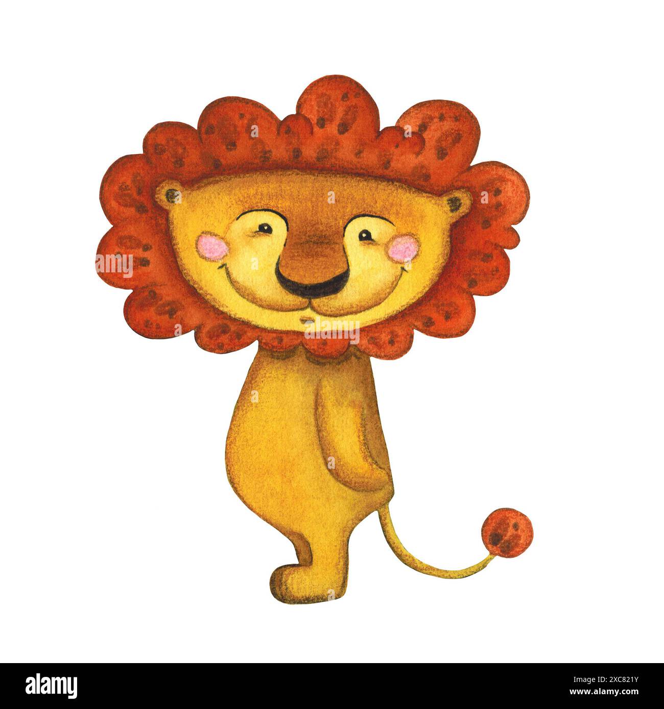 Watercolor illustration with lion character. The illustration is hand ...