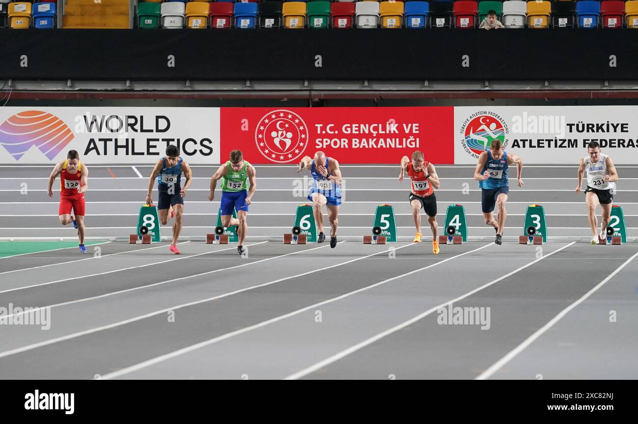 ISTANBUL, TURKIYE - FEBRUARY 10, 2024: Athletes running 60 metres ...