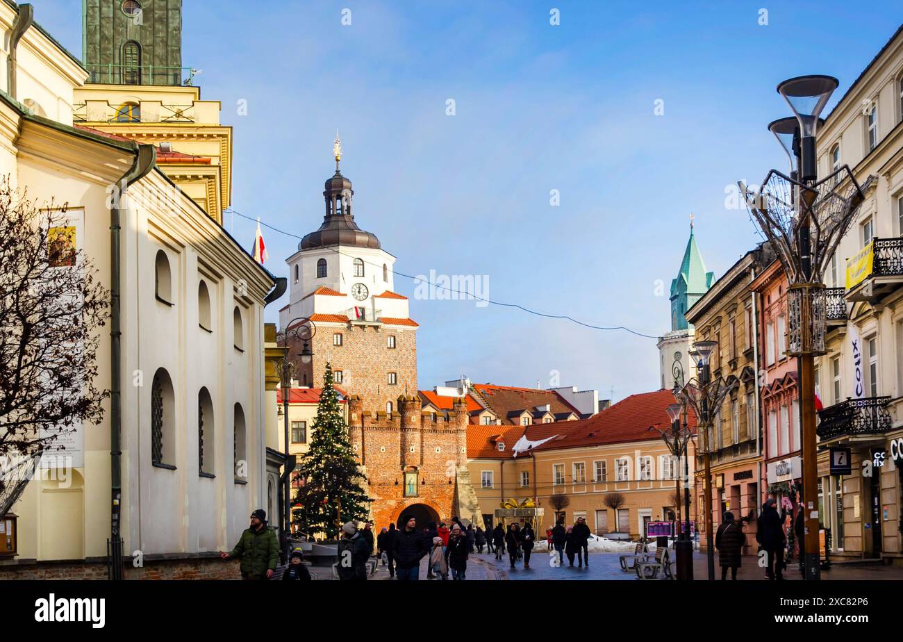 Tower of the historical Krakow Gate in Lublin, Poland. December 25 ...