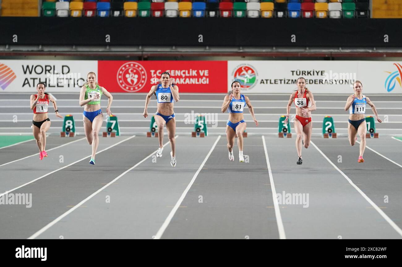 ISTANBUL, TURKIYE - FEBRUARY 10, 2024: Athletes running 60 metres ...