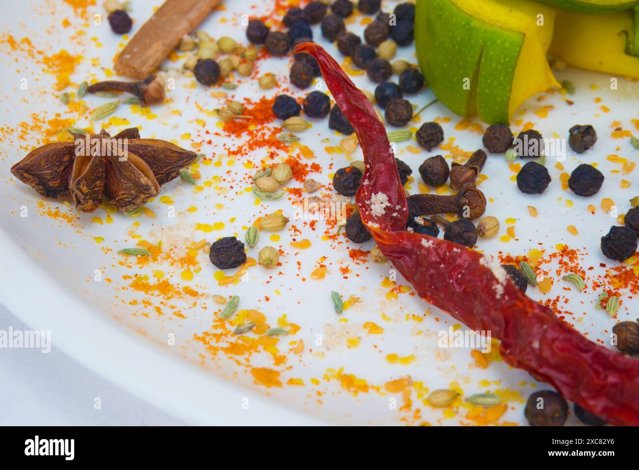 a detailed left side perspective captures a variety of Indian spices ...