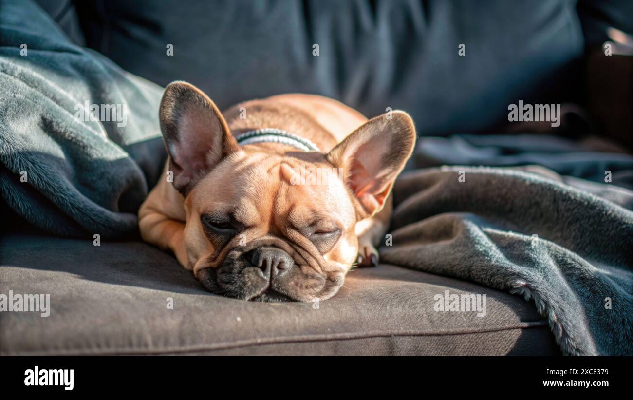 Cute cream french bulldog nap at home Stock Photo - Alamy