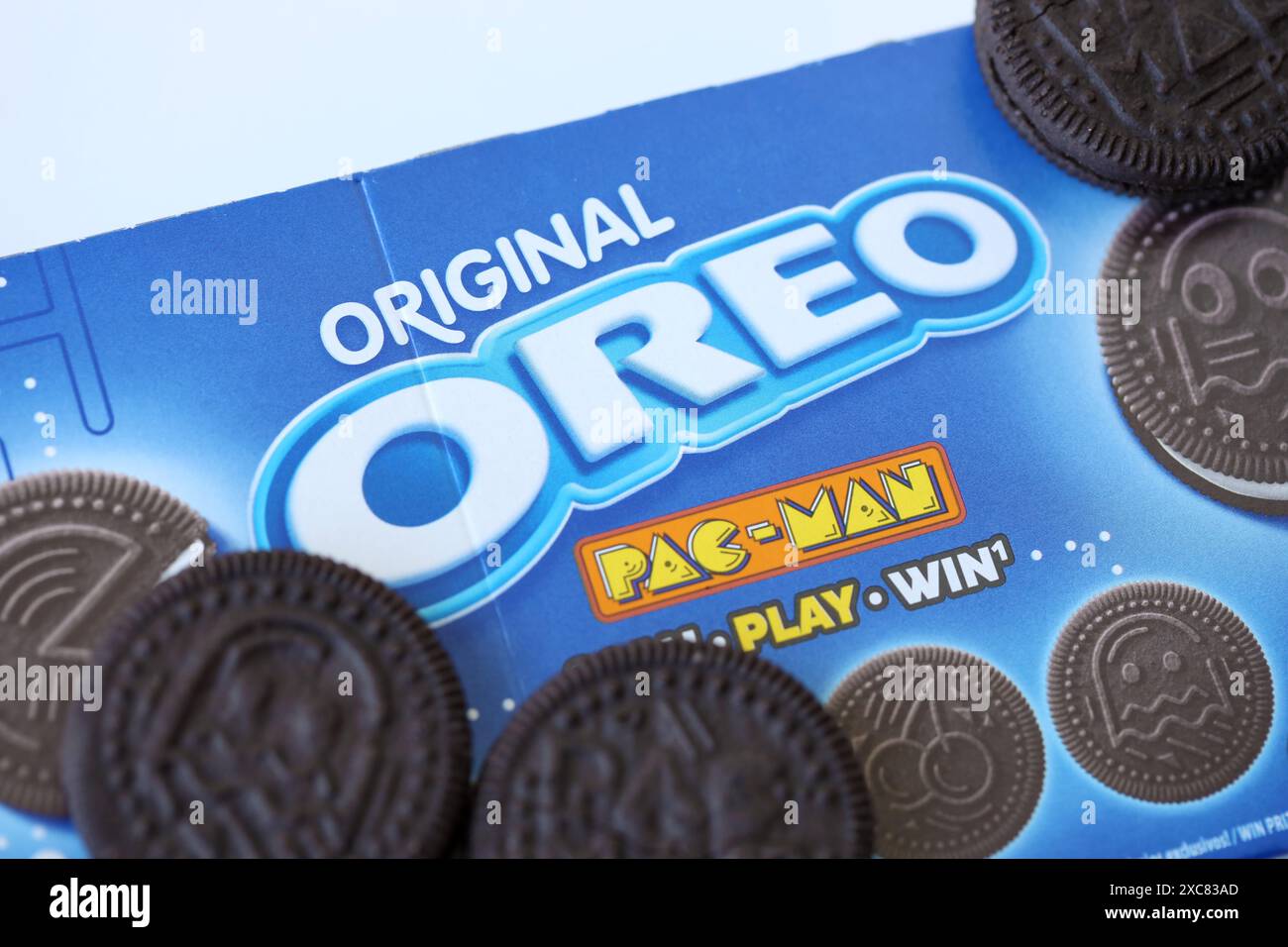 KYIV, UKRAINE - APRIL 20, 2024 Oreo pac-man crispy cookies packs. The ...