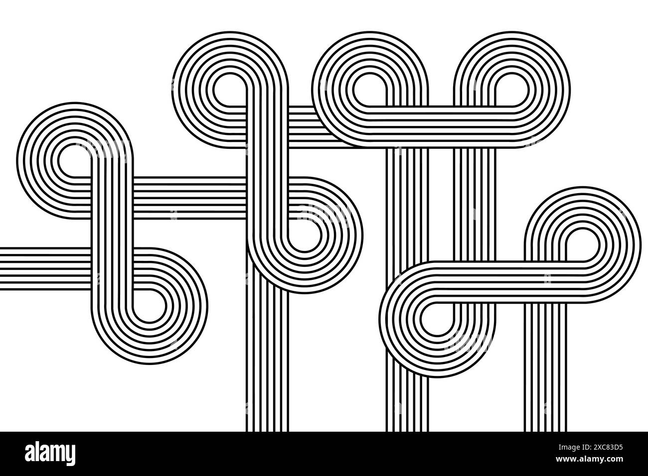 Geometric lines of arches and circles of twisted abstract shapes. Linear design element in ...