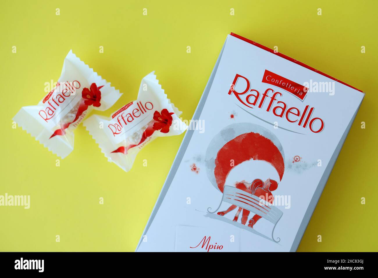 KYIV, UKRAINE - APRIL 20, 2024 Ferrero Raffaello premium sweets ...