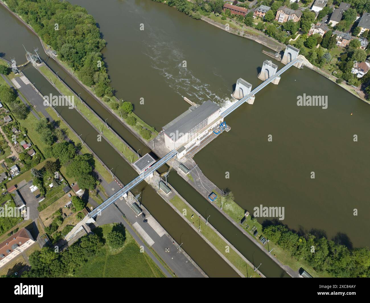 Griesheim dam, near Frankfurt am Main, Germany, lock hydroelectric ...