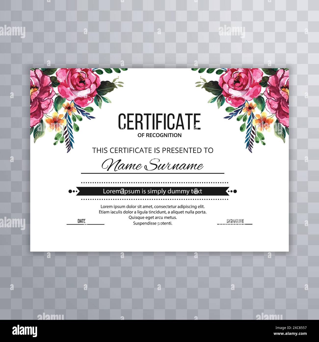 Beautiful hand drawn flower certificate award card template design ...