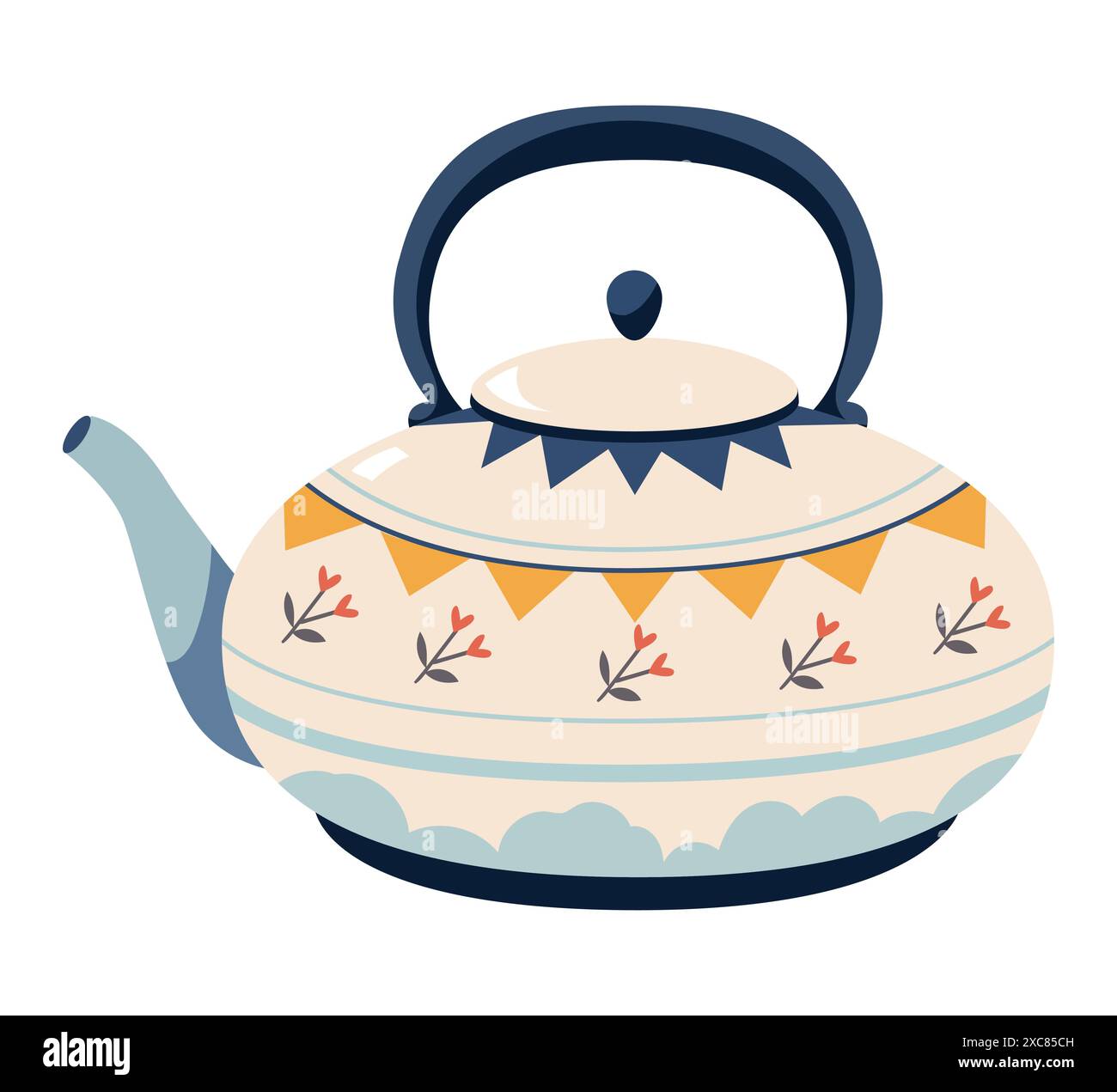 Cute ceramic white teapot painted with flowers in retro style. Tea ...