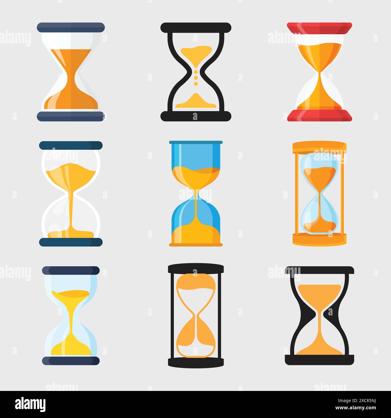 Hourglass icons set in flat style. Sandglass vector illustration on ...