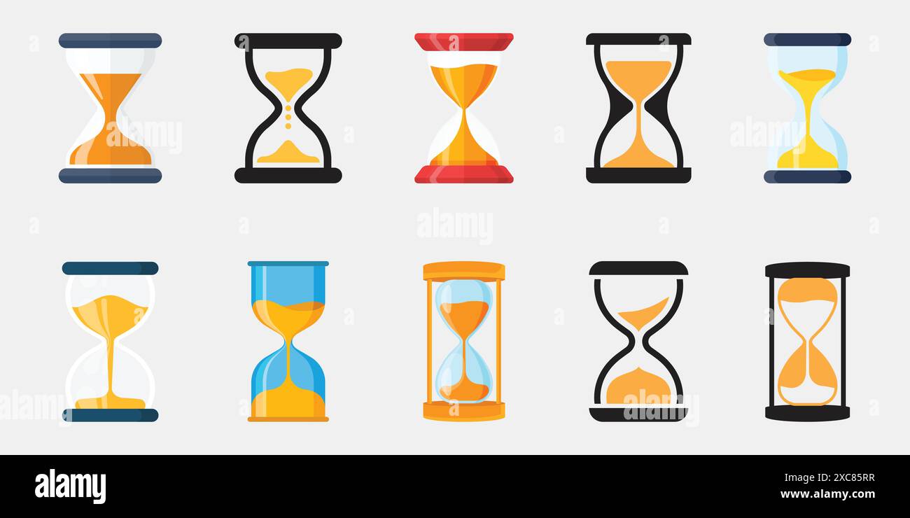 Hourglass icons set in flat style. Sandglass vector illustration on ...