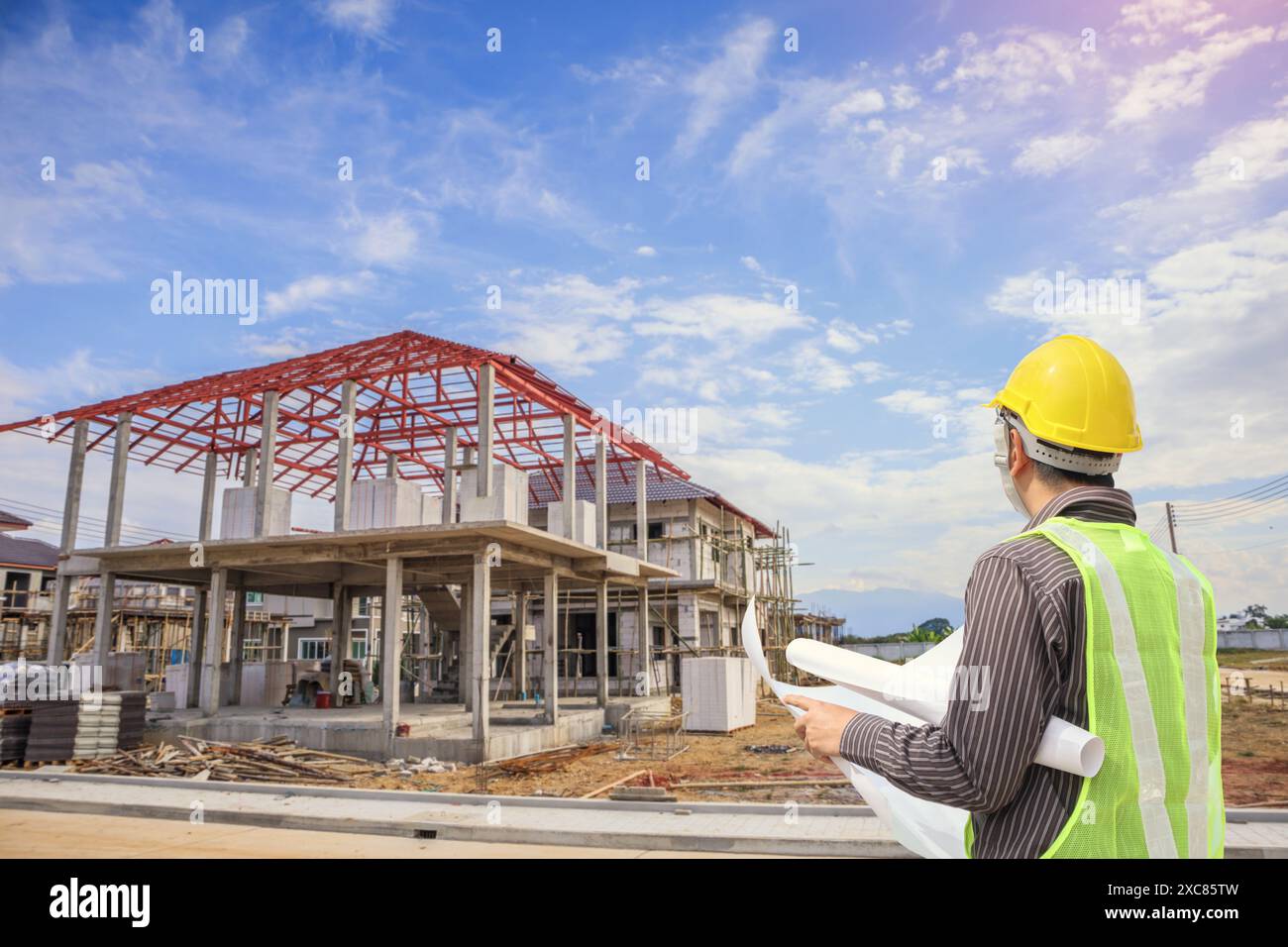 Professional engineer architect worker with protective helmet and ...