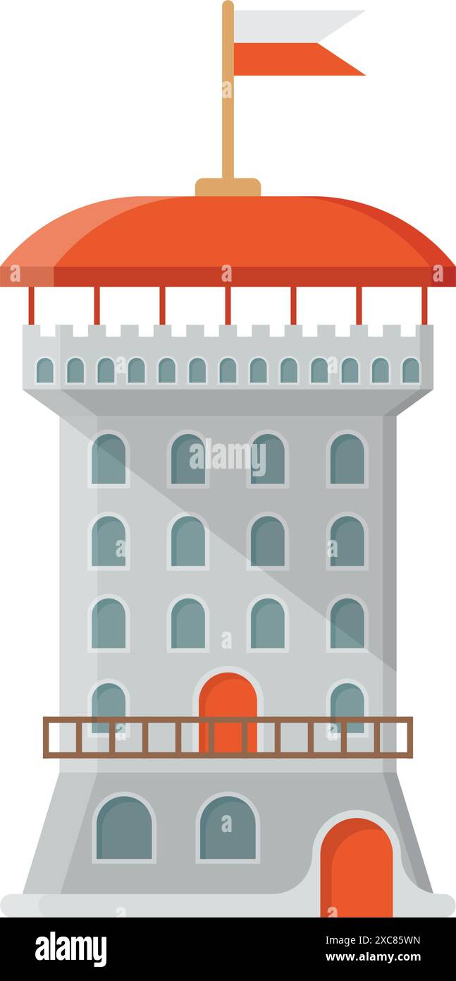 Castle tower icon in flat style. Medieval citadel vector illustration ...