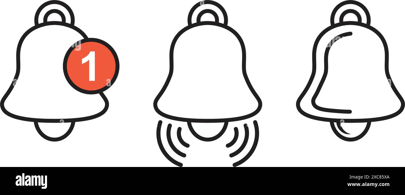 Notification bells icons set in flat style. Incoming inbox message vector illustration on ...