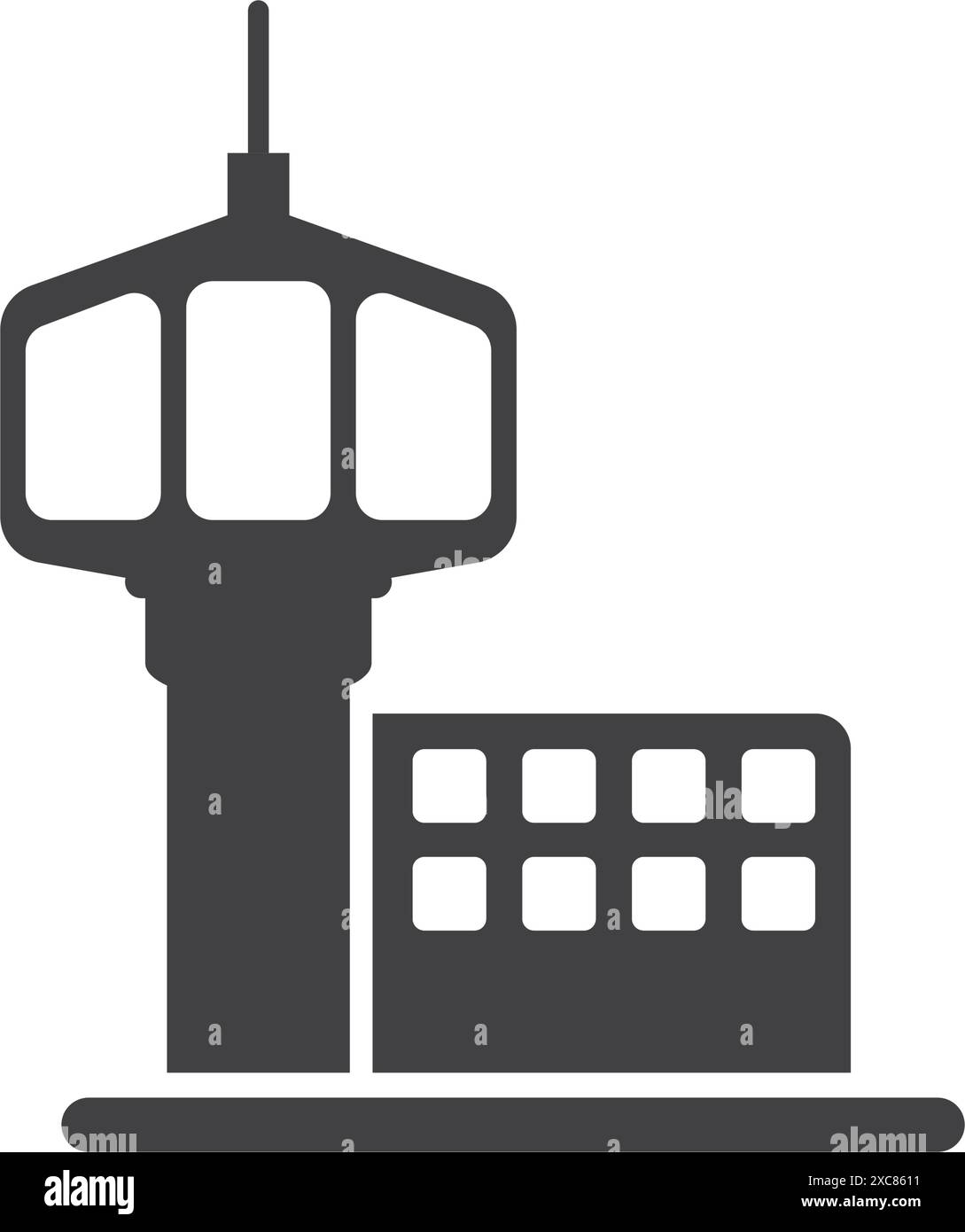 Flight control tower icon in flat style. Navigation monitor vector ...