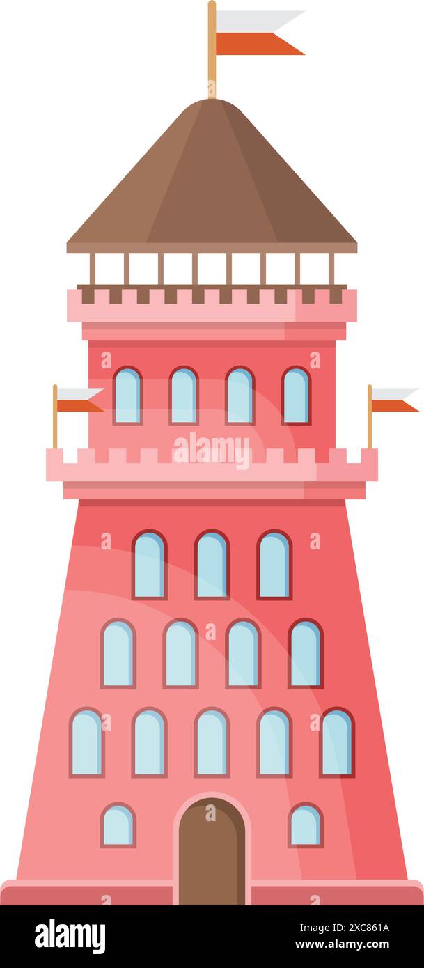 Castle tower icon in flat style. Medieval citadel vector illustration ...