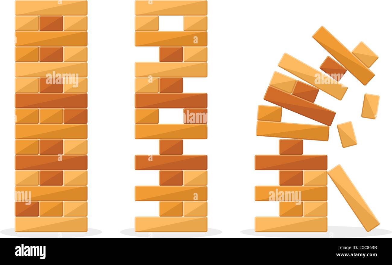 Tower games for kids icon in flat style. Wooden block puzzle vector ...