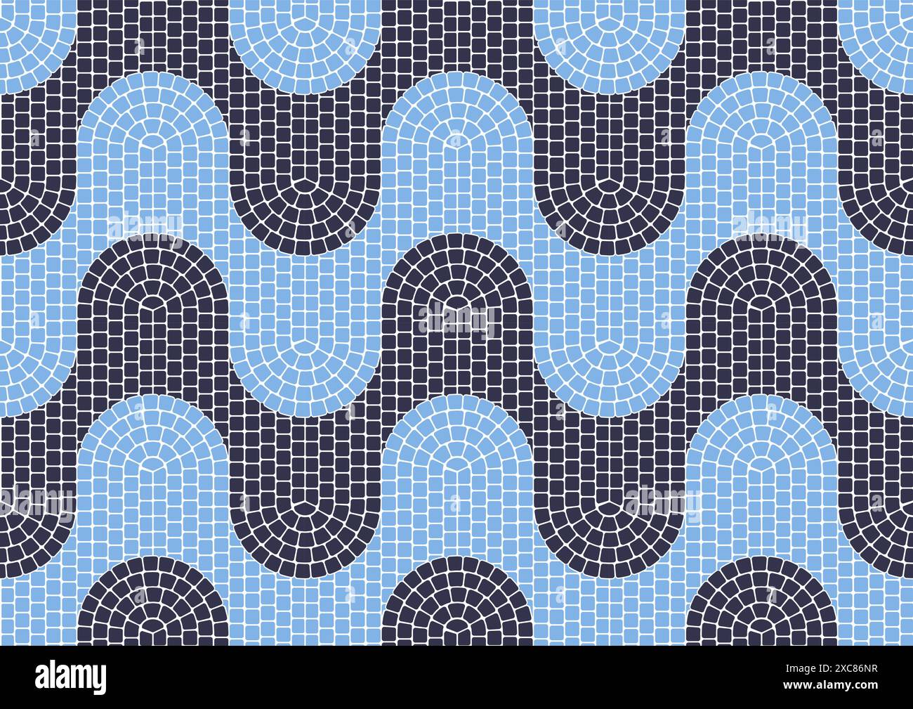 Blue wavy mosaic tile, seamless pattern, portuguese mosaic pavement ...
