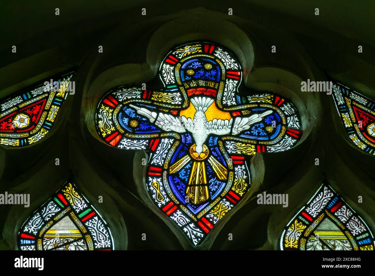 Detail of stained glass window by Charles Eamer Kempe, church of Saint ...