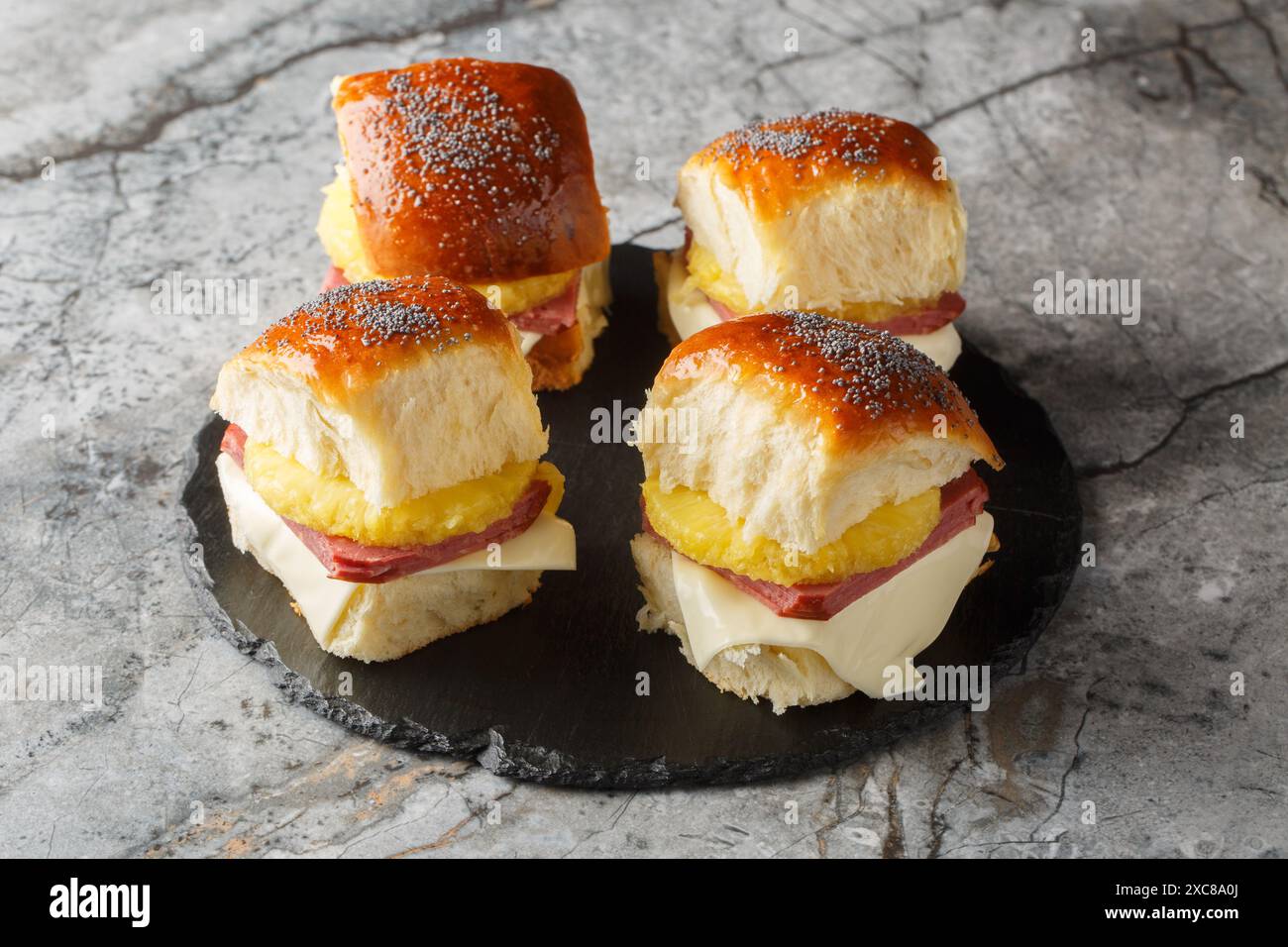 Hawaiian Ham, pineapple and Cheese Buns with butter and Poppy Seeds ...