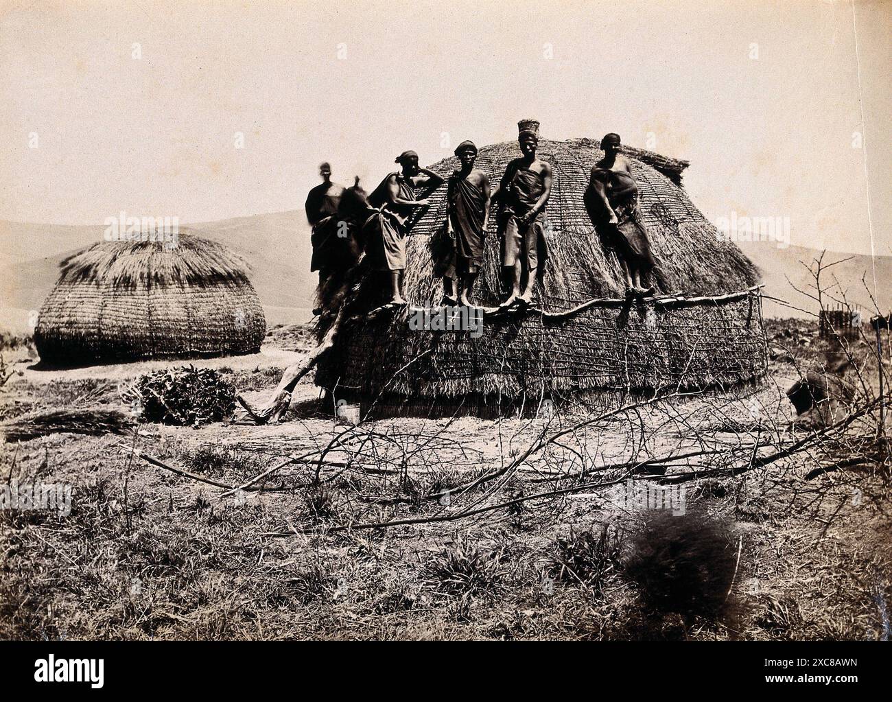 An albumen print from the 19th century depicting a group of African ...