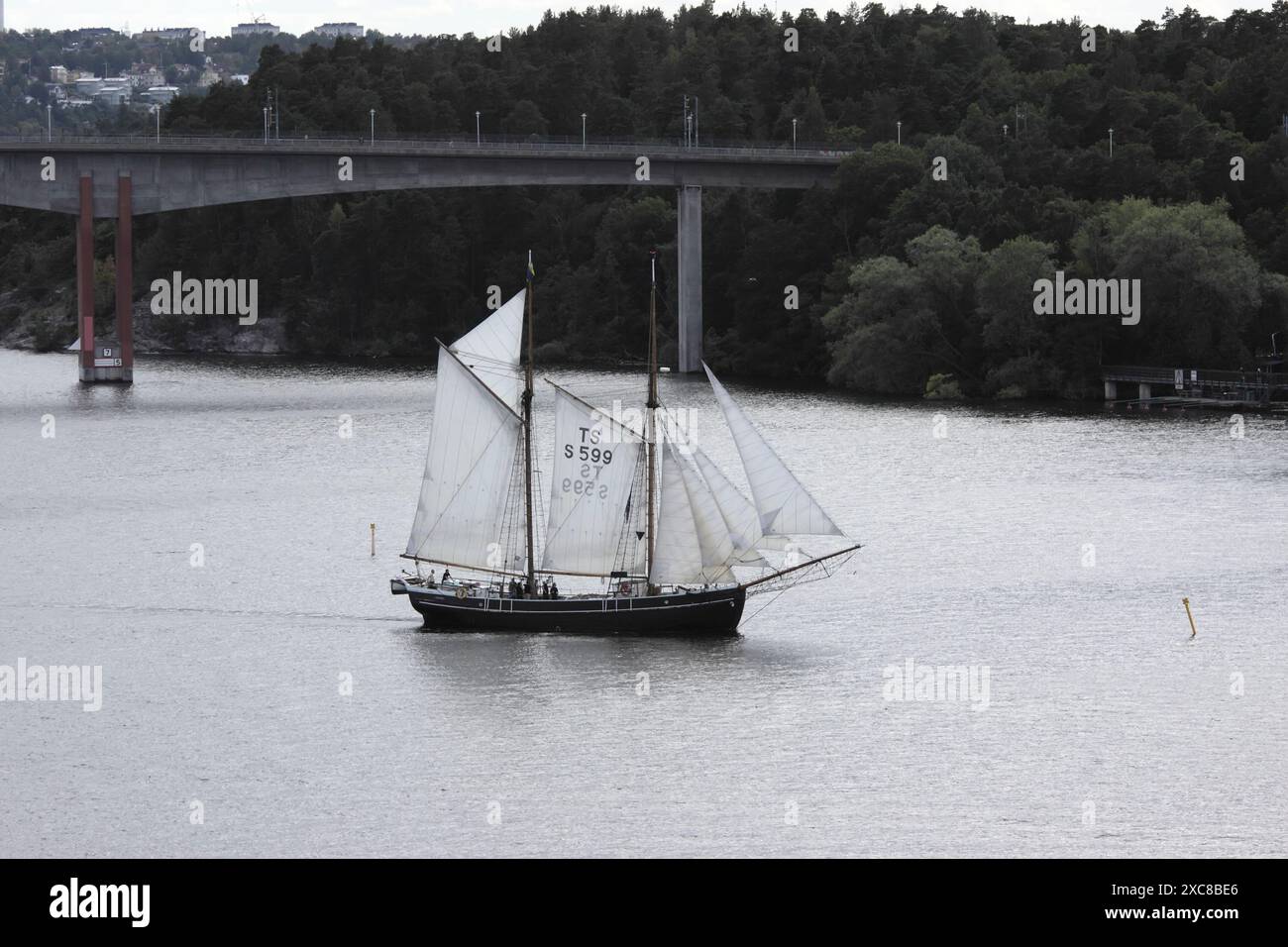 Two-masted schooner at sea Stock Photo - Alamy