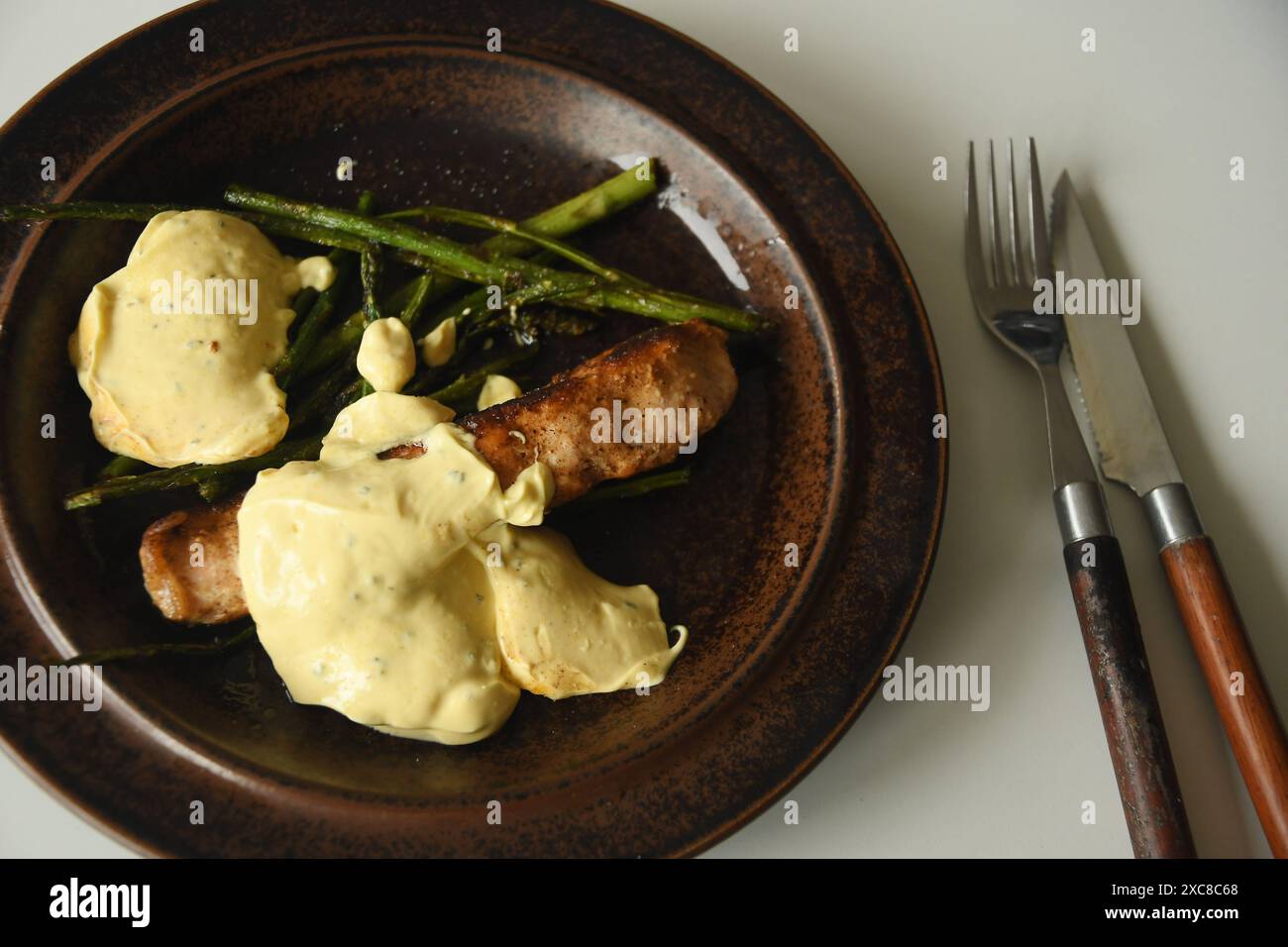 Copenhagen/ Denmark/15 JUNE 2024/ Salmon fish dish cooked with ...