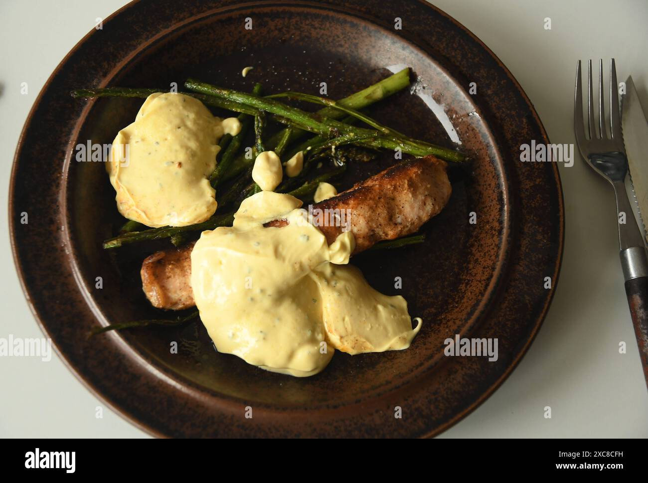 Copenhagen/ Denmark/15 JUNE 2024/ Salmon fish dish cooked with ...