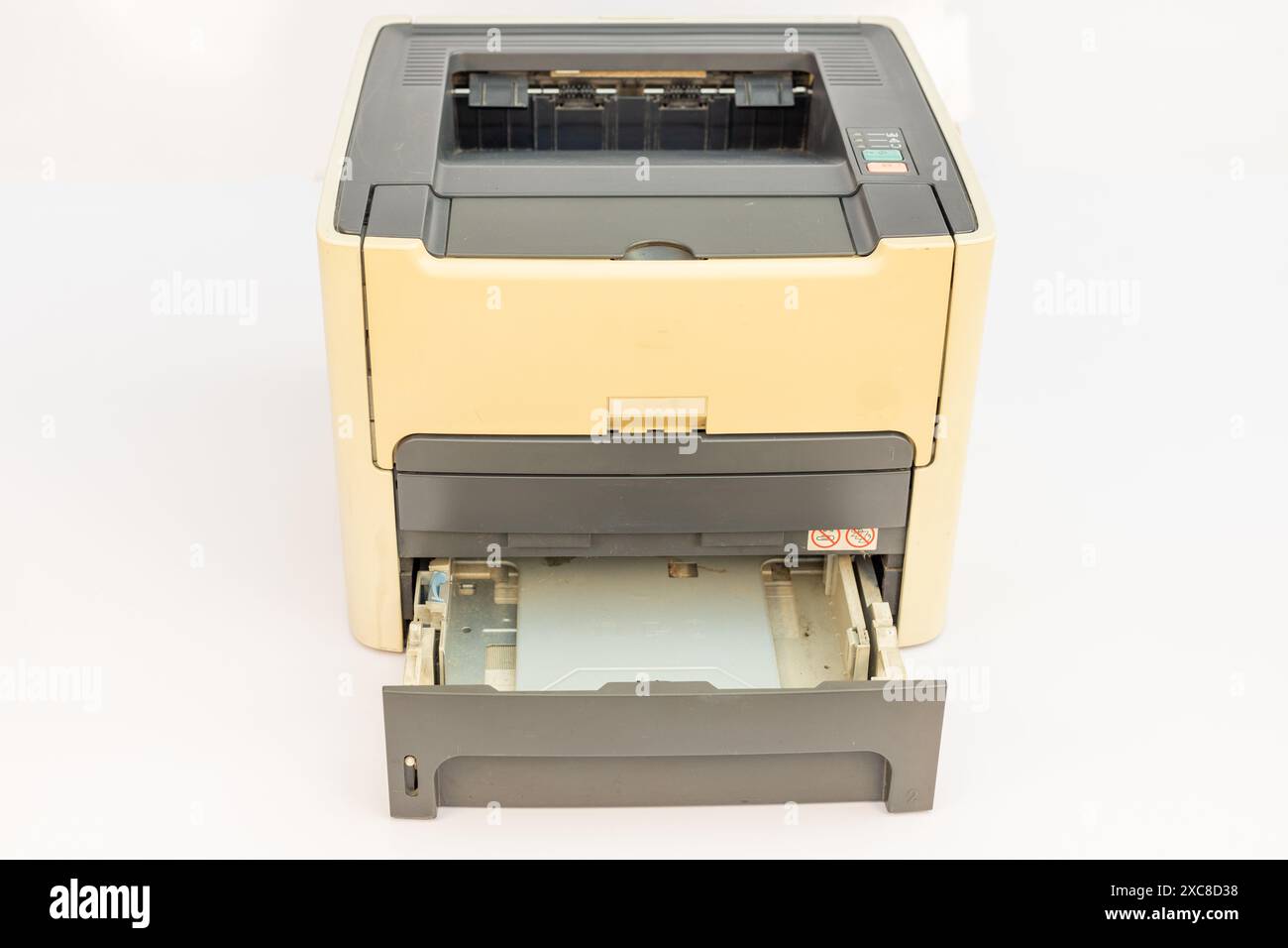 Laser Printer with Open, Empty Paper Tray on White Background Stock ...