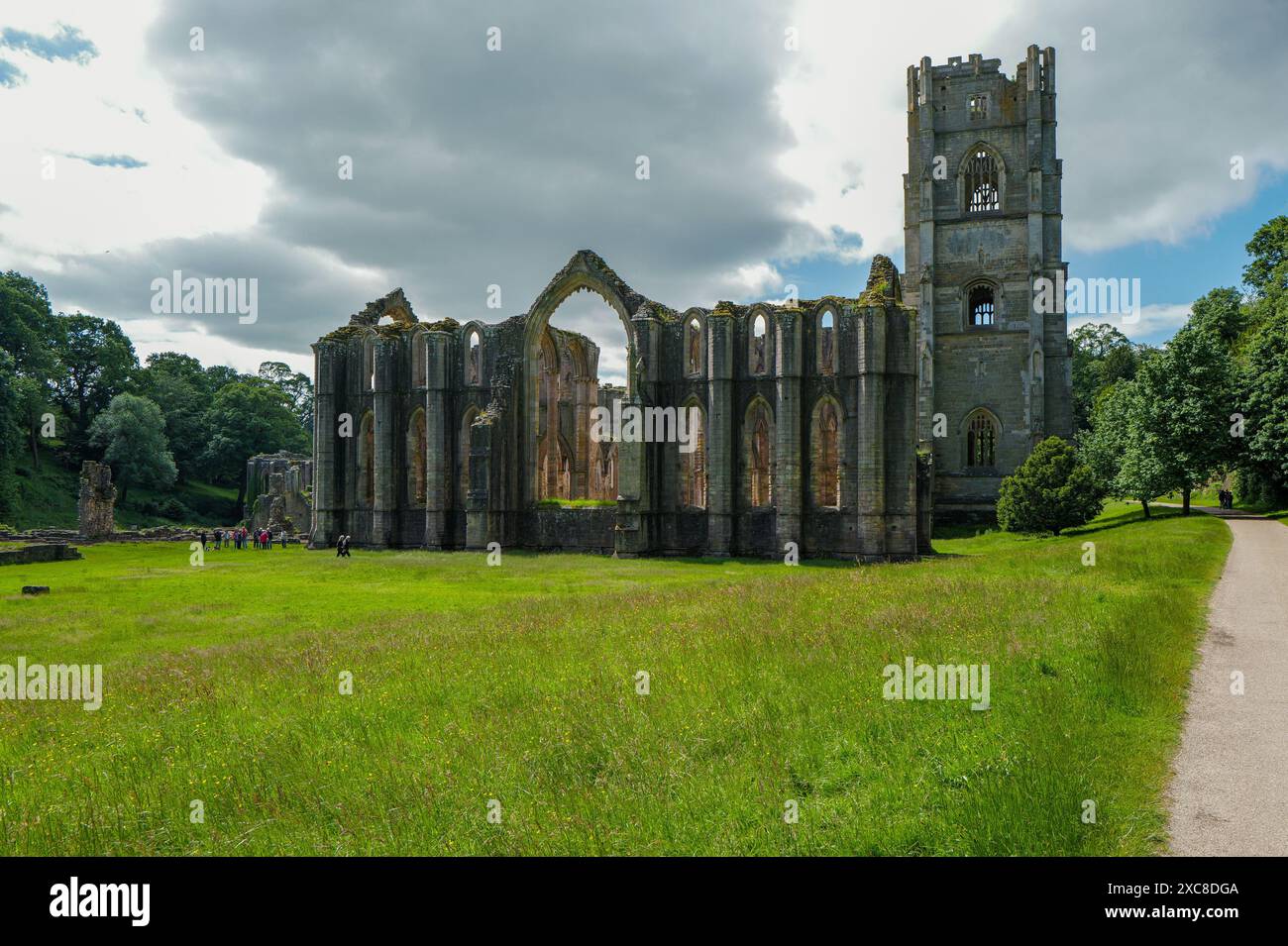 Fountains, Abbey tower, Nave and Tower from a distance. Ripon, North ...