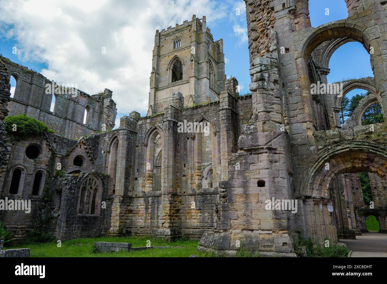 Fountains, Abbey tower, Nave and Tower. Ripon, North Yorkshire, England ...