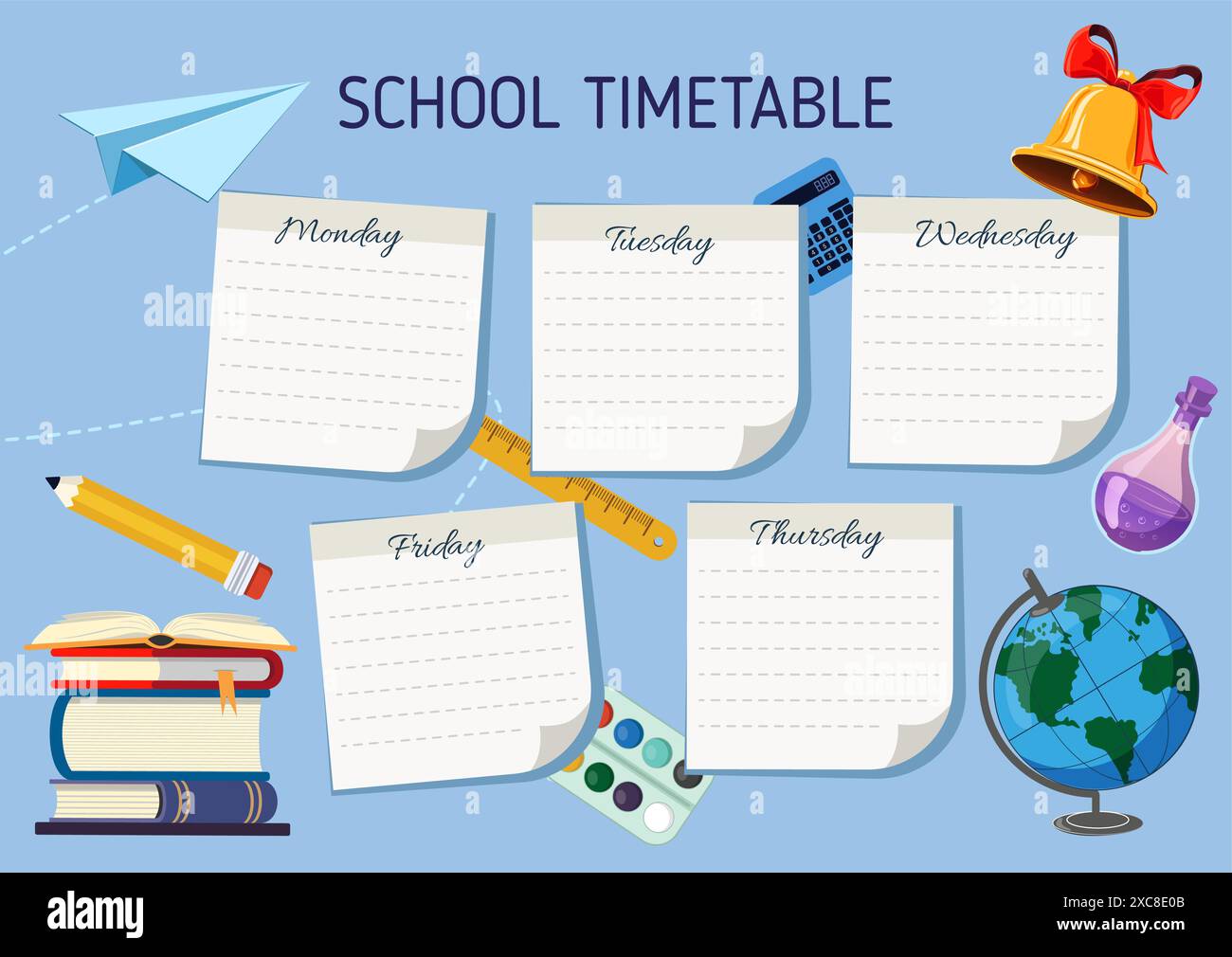 School Timetable poster template with sticker notes for subjects ...