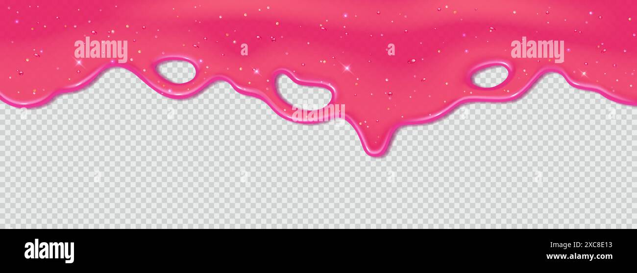 Realistic 3D dripping glossy pink slime with glitter isolated on ...