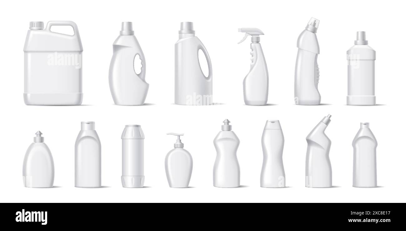 Mockup bottles of detergent products realistic vector illustration set ...