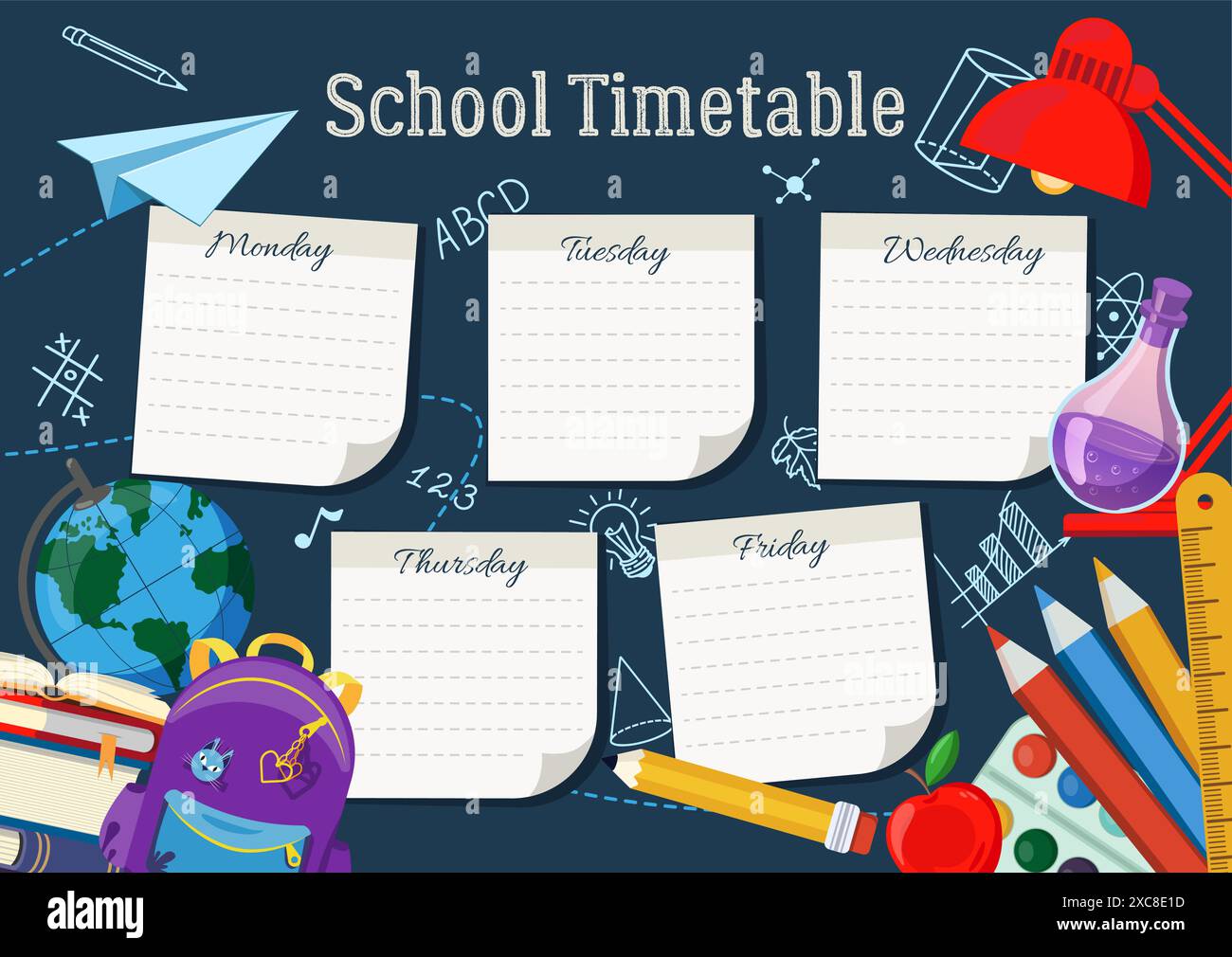 School Timetable poster template with sticker notes for subjects ...