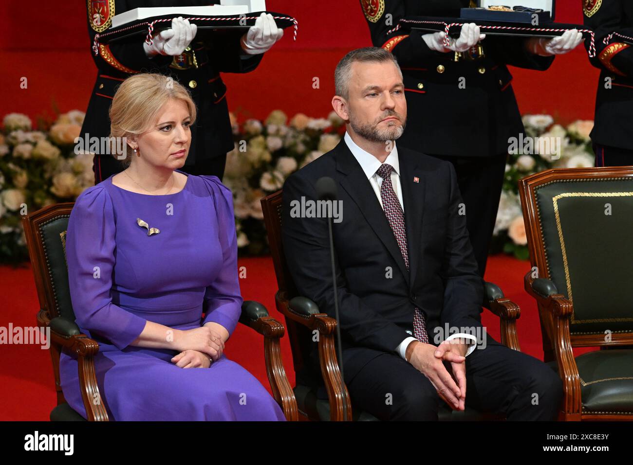 Bratislava, Slovakia. 15th June, 2024. New Slovak President Peter Pellegrini, right, and ...