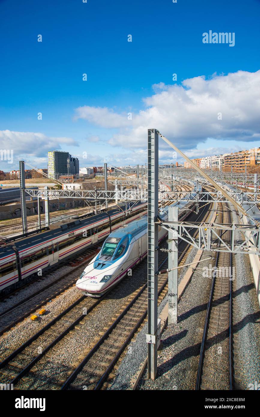 AVE high-speed train traveling near Puerta de Atocha railway station ...