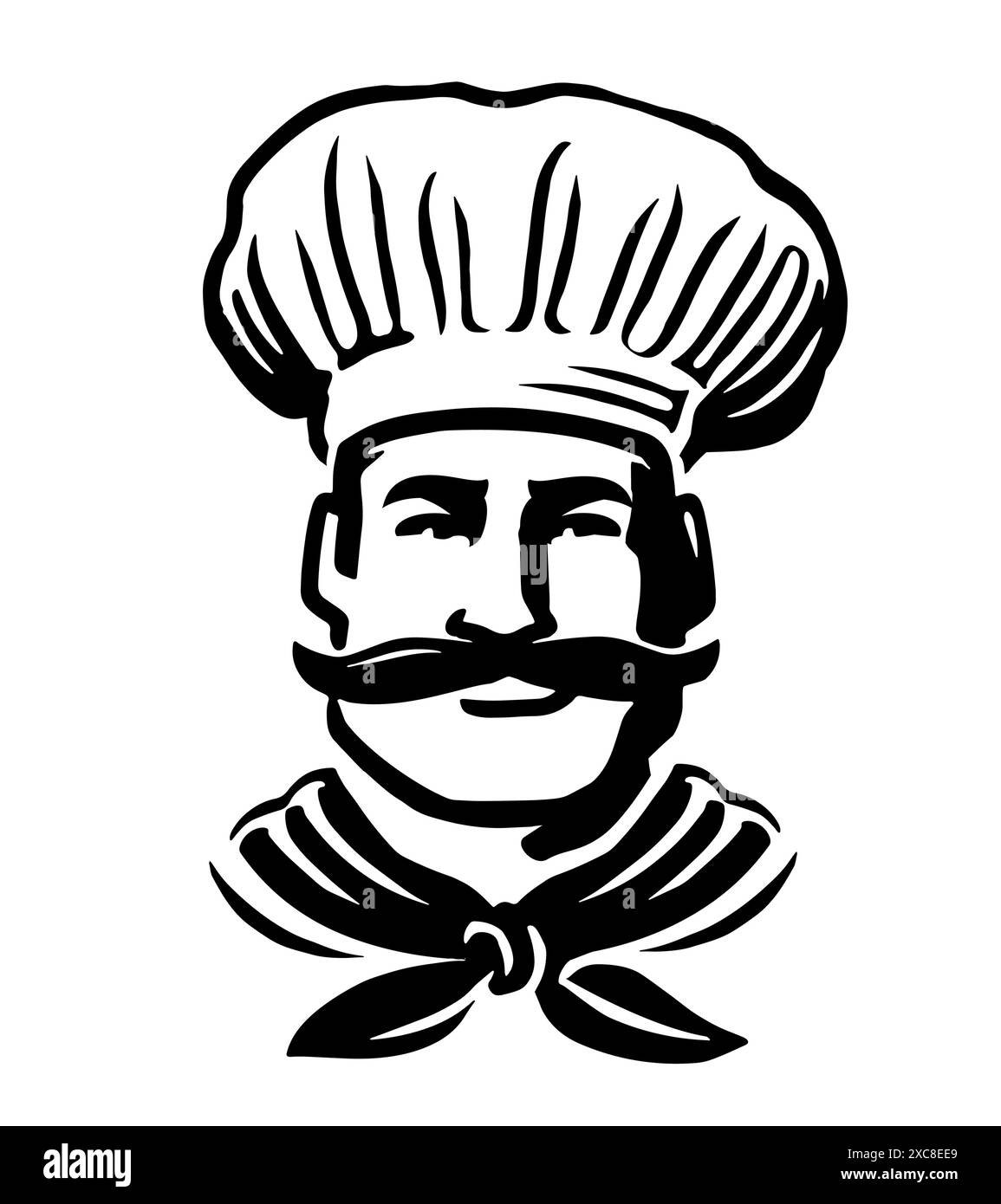 Portrait of chef in hat, logo. Kitchen worker male cook emblem. Hand ...