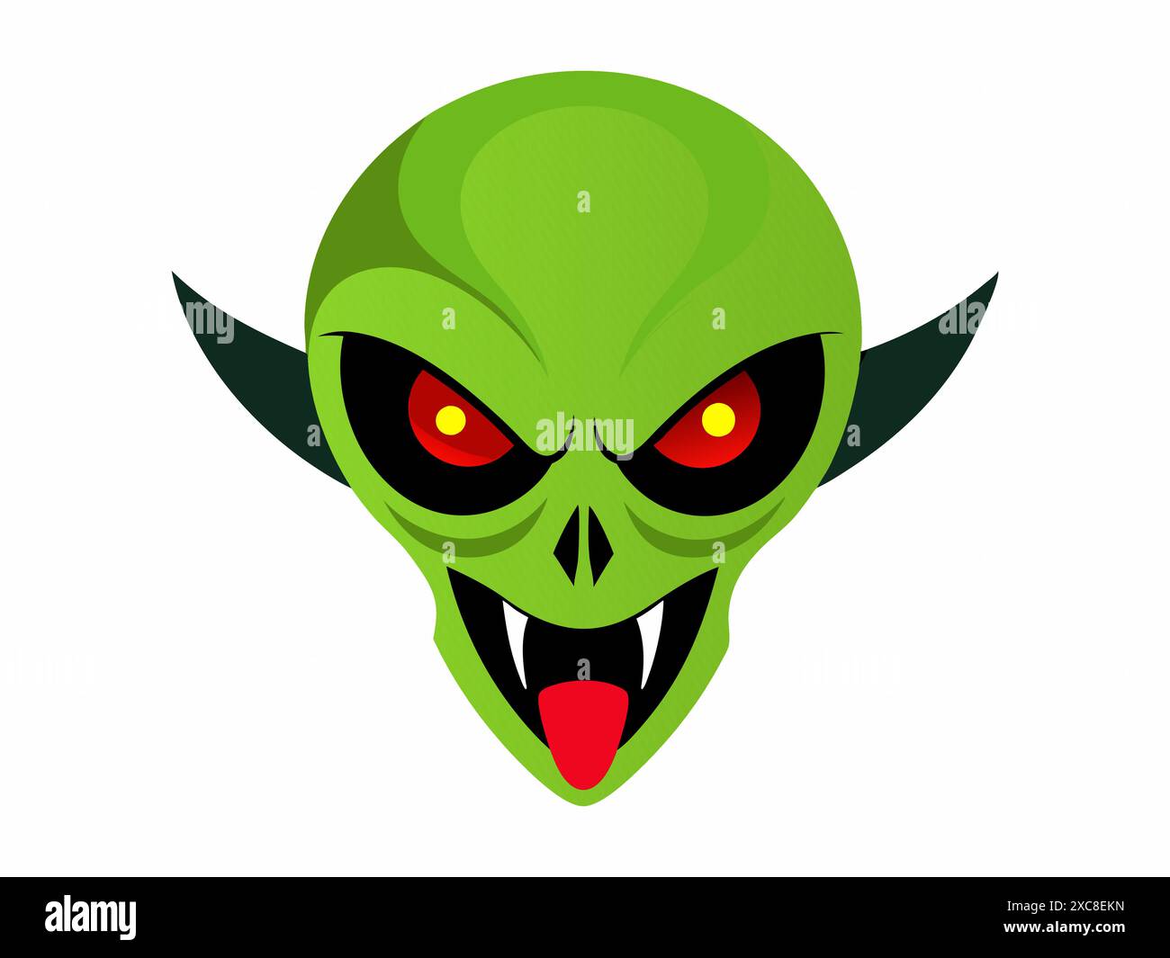 Green alien head with large eyes isolated on white background. Portrait ...