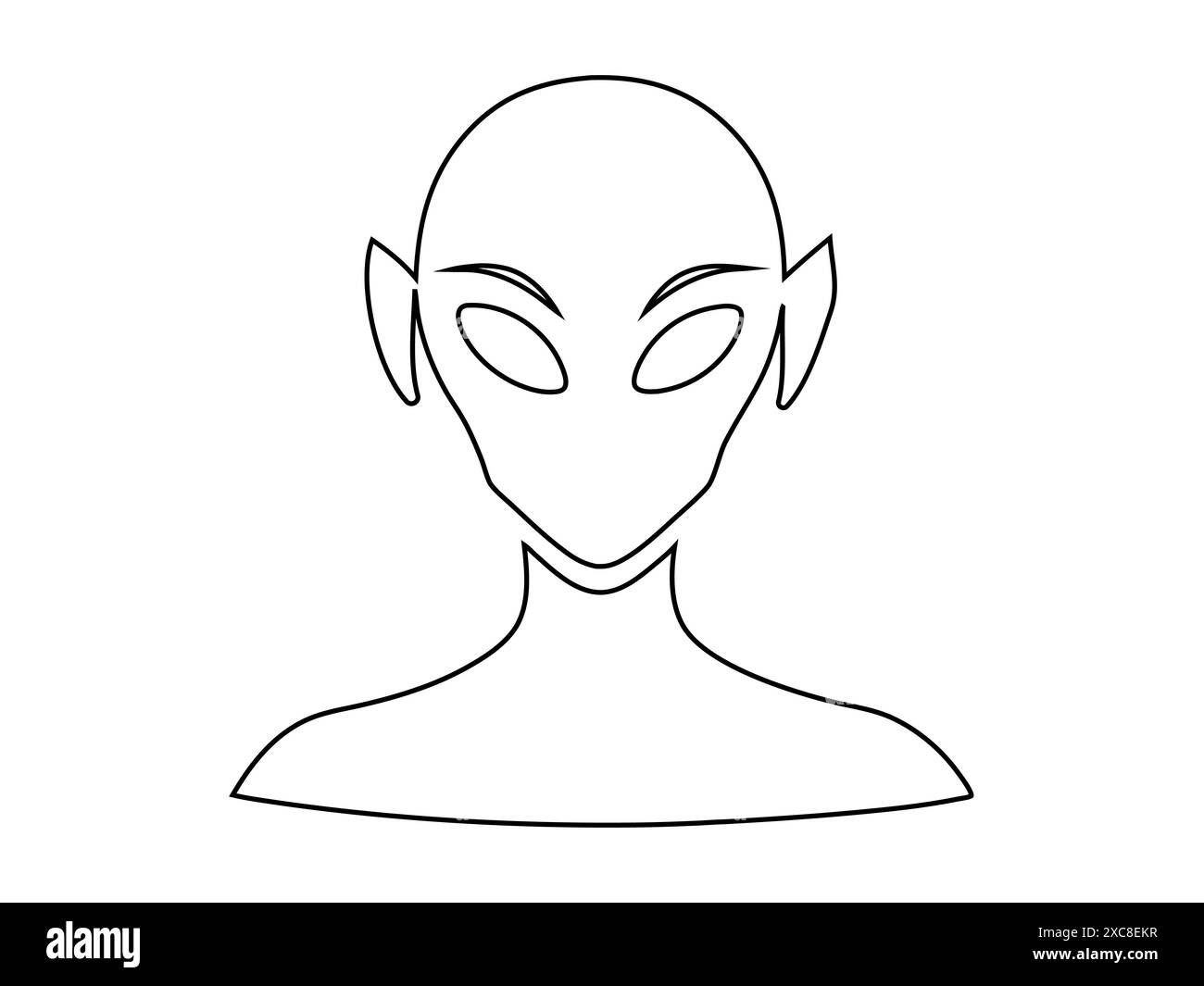 Black outline of alien head isolated on white background. Humanoid ...