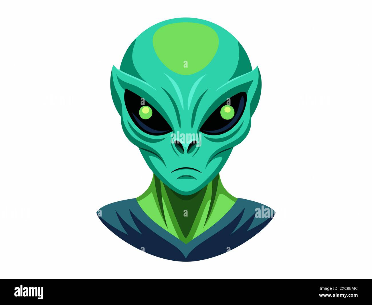 Green alien head with large eyes isolated on white background. Portrait ...