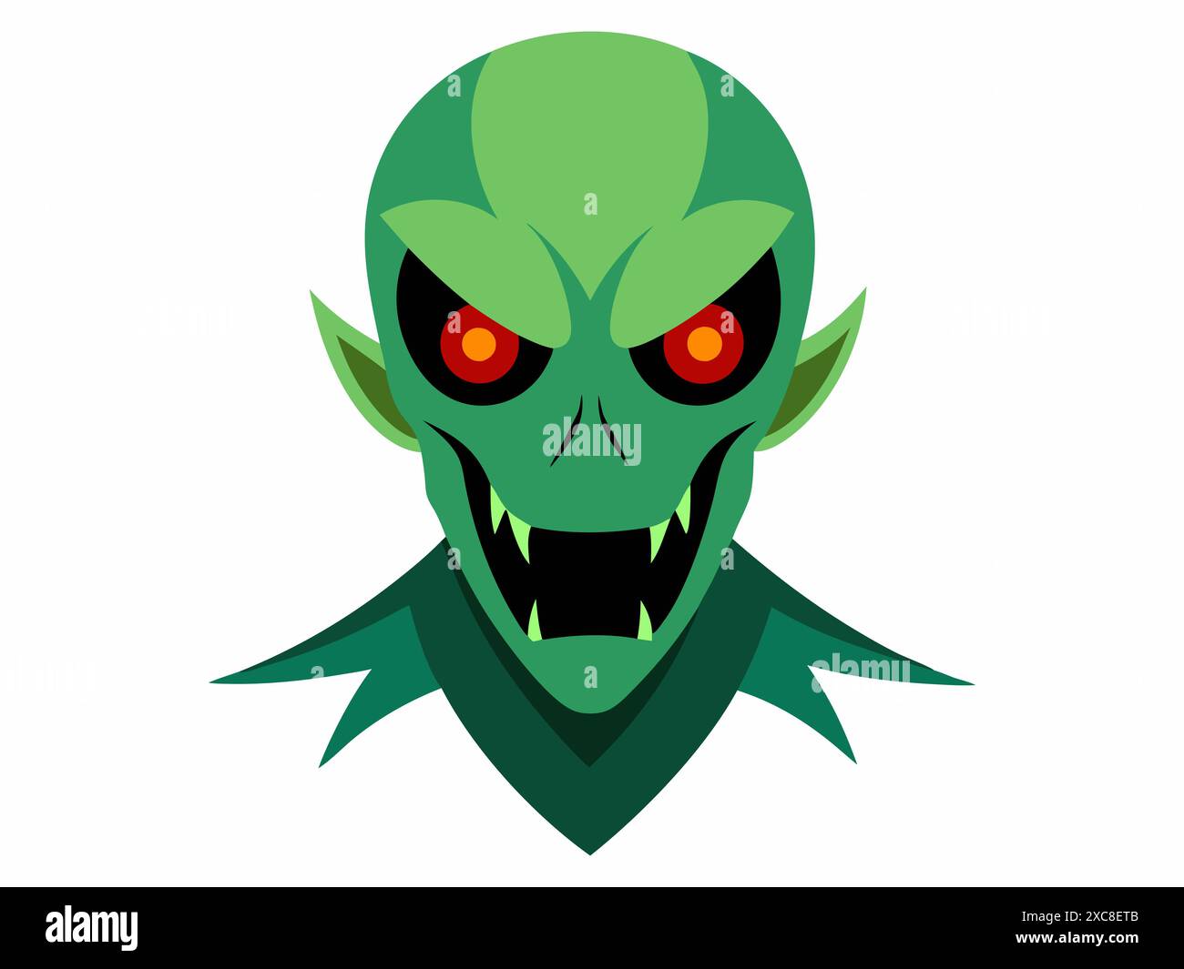 Green alien head with large eyes isolated on white background. Portrait ...