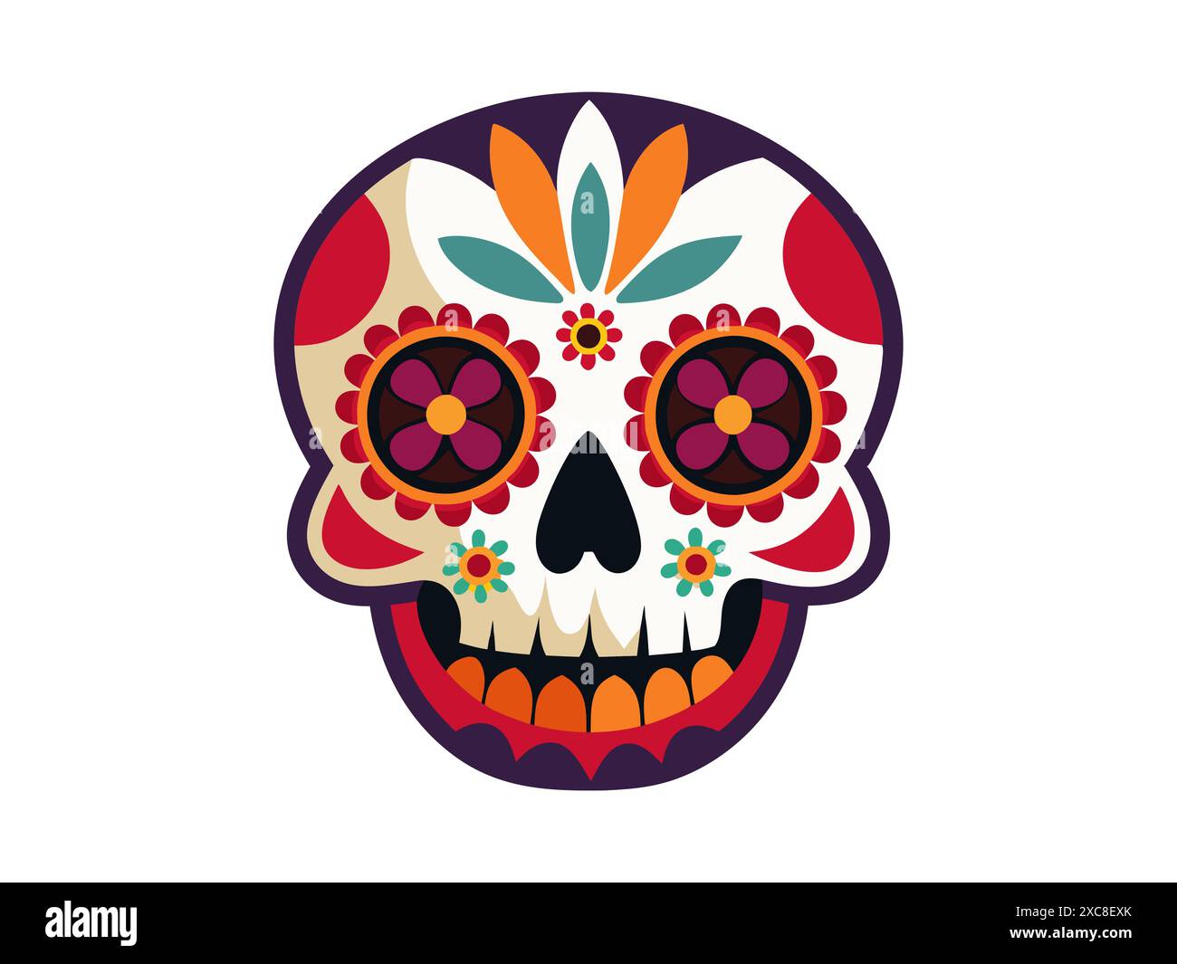Colorful sugar skull with floral designs for Day of the Dead. Isolated ...