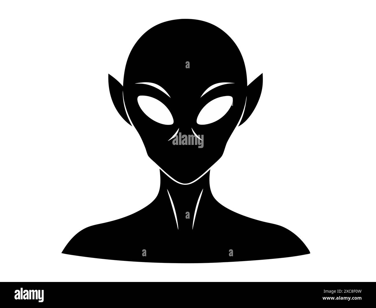 Black silhouette of alien head isolated on white backdrop. Humanoid ...