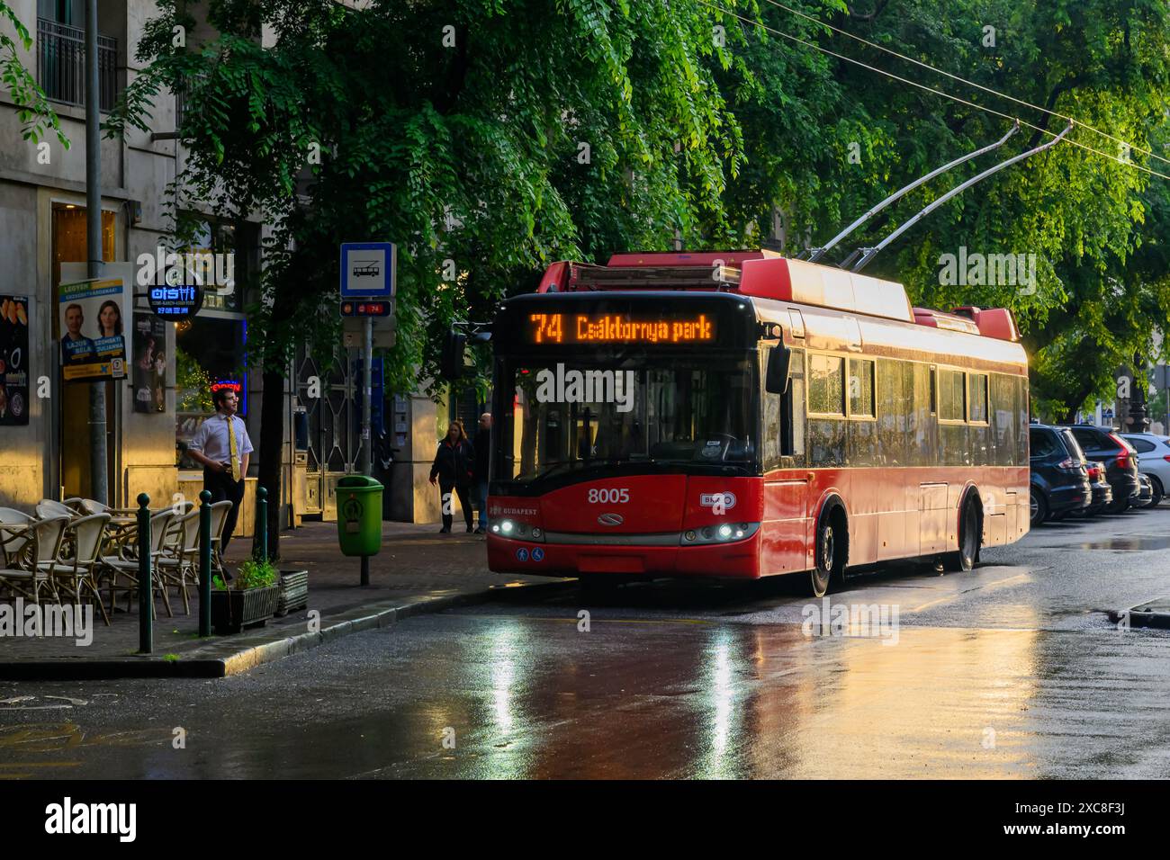 An electric bus on the rainy streets of Budapest, Hungary Stock Photo ...