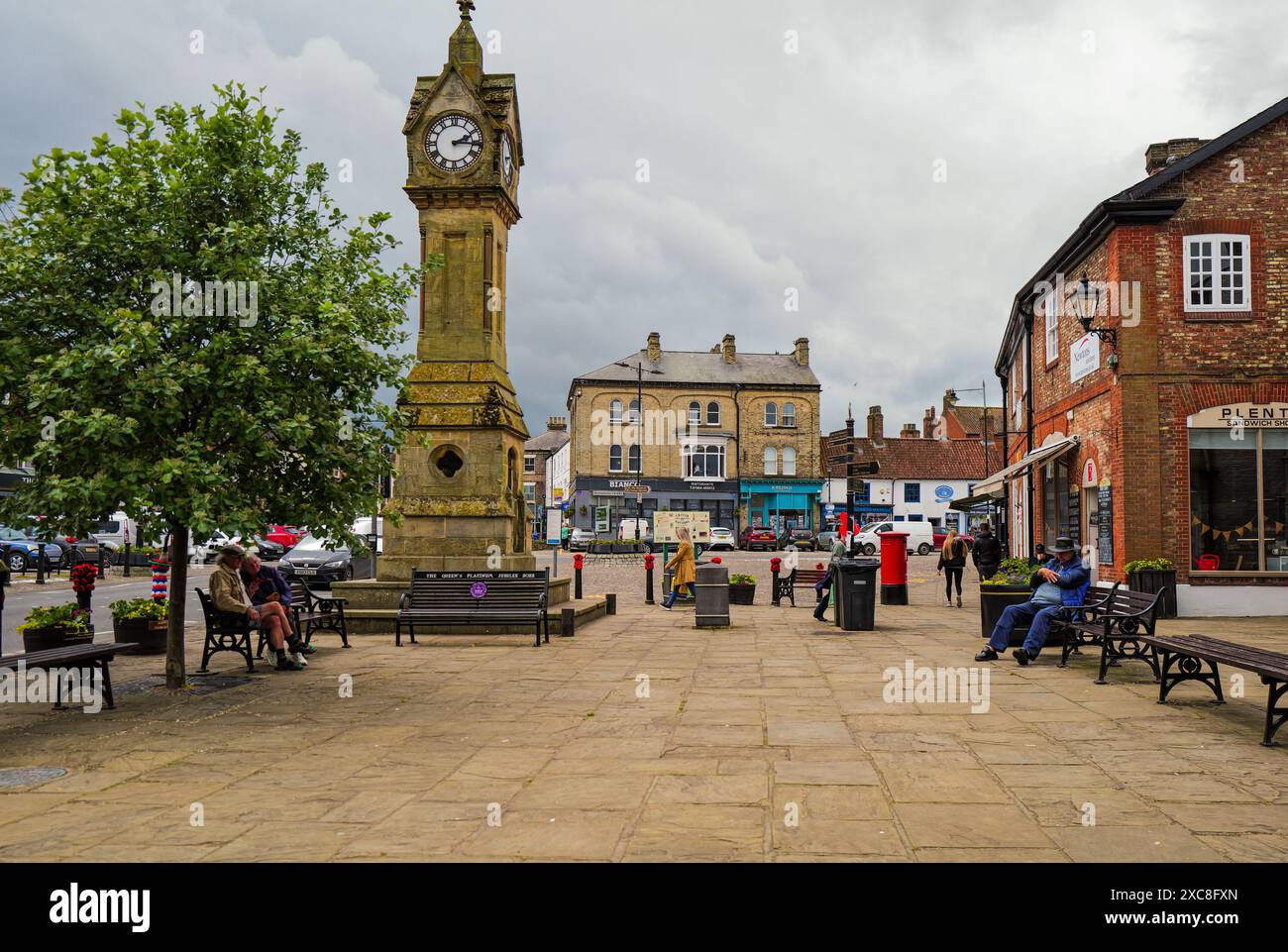Thirsk town centre and the market square and the market clock, North ...