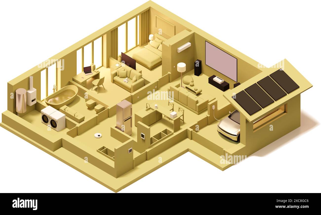 Vector isometric house cross-section illustration. Modern smart home ...